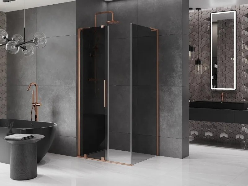 Mexen Velar L, sprchový kout s posuvnými dveřmi 110 x 80 cm, 8mm šedé sklo, měděná matná, 871-110-080-43-65