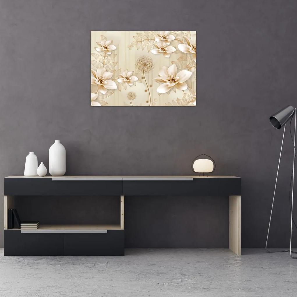 Skleněný obraz - Kompozice zlatých květin (70x50 cm)