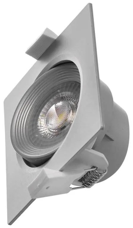 LED podhledové stropní bodové osvětlení, 7W, teplá bílá, 9x9cm, hranaté, stříbrné Emos ZD3670