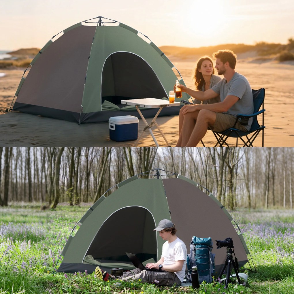 Outsunny Pop-Up Stan pro 4 Osoby, Plážový Stan s Taškou, Háčky na Světlo a Úložnými Kapsami, UV Ochrana, 210x210x135 cm