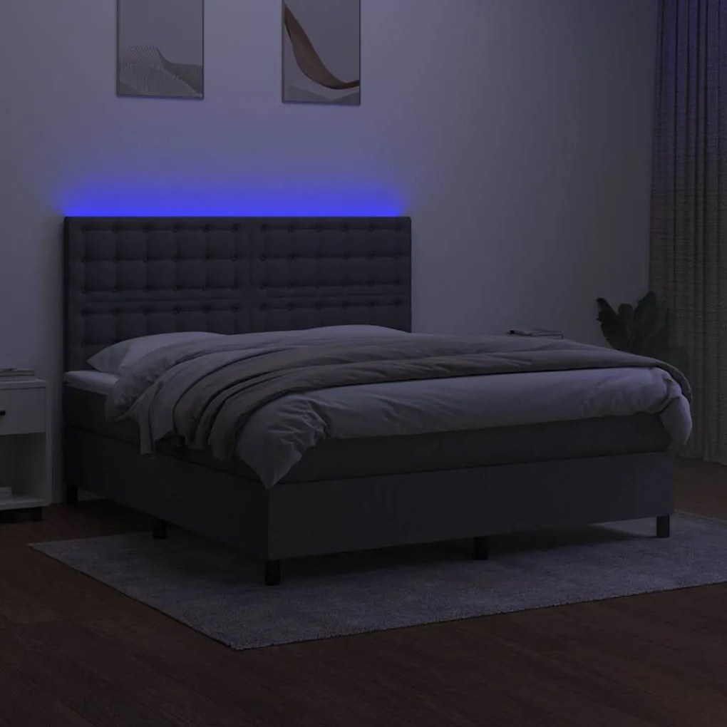 Box spring postel s matrací a LED tmavě šedá 180x200 cm textil 3135214