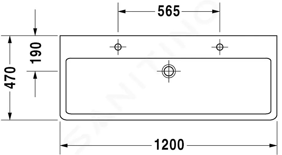 DURAVIT - Vero Dvojumyvadlo 1200x470 mm, se 2 otvory pro baterie, alpská bílá (0454120024)