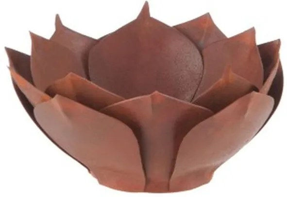 Hnědo-rezavý kovový svícen na čajovou svíčku Leknín - Ø 14*5,8 cm
