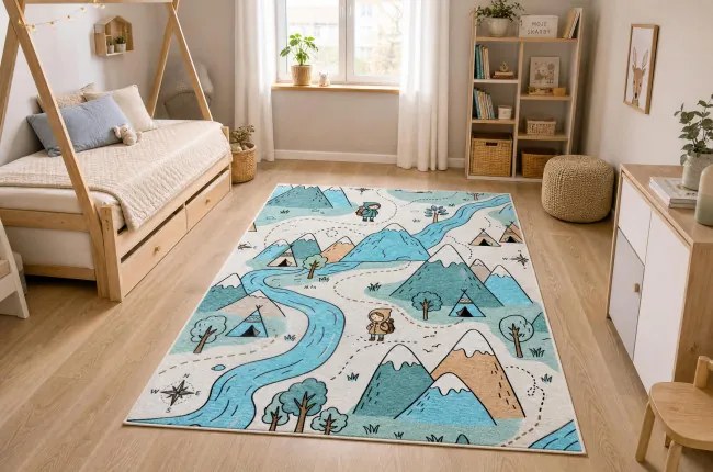 Dětský koberec protiskluzový BAMBINO 61590 krémový / modrý