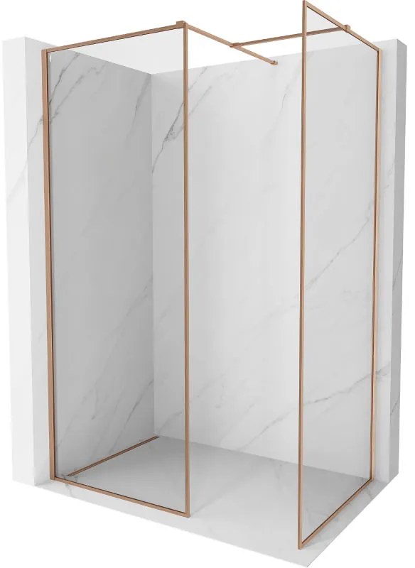 Mexen Kioto-XF sprchová zástěna Walk-in s rámem 150 x 90 cm, transparentní 10 mm, kartáčovaná měď - 800-150-202-04-65-090-XF