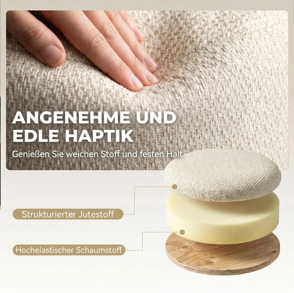 HOMCOM Stolička s úložným prostorem, kulatá sedací stolička s víkem, vzhled lnu pro obývací pokoj, ložnici, 38,5x38,5x33,5 cm Béžová