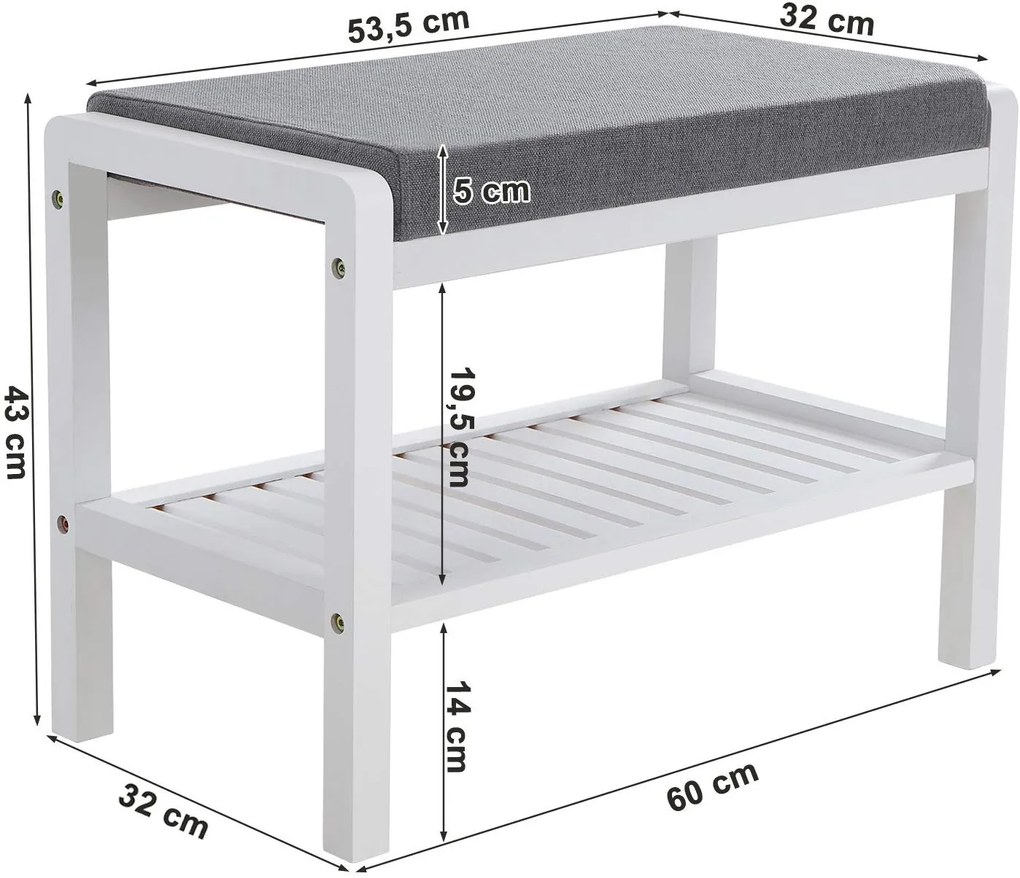 SONGMICS Bambusový botník s polstrovaným sedákem bílý 60x43 cm