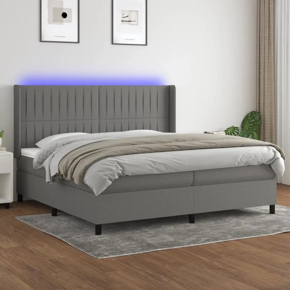 Box spring postel s matrací a LED tmavě šedá 200x200 cm textil,  3138502