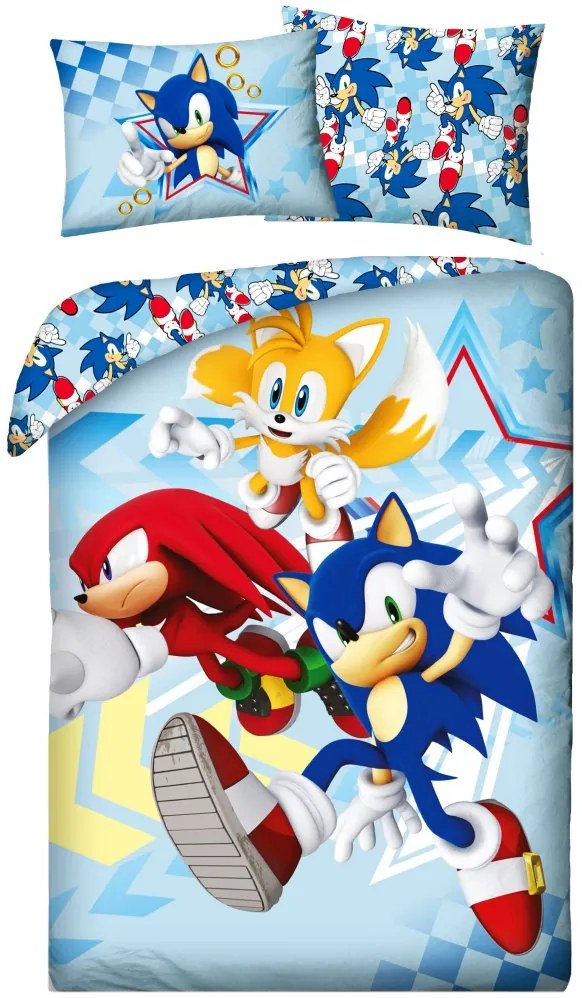 Souprava ložního povlečení Ježek Sonic 2 - 100% bavlna - 70 x 90 cm + 140 x 200 cm