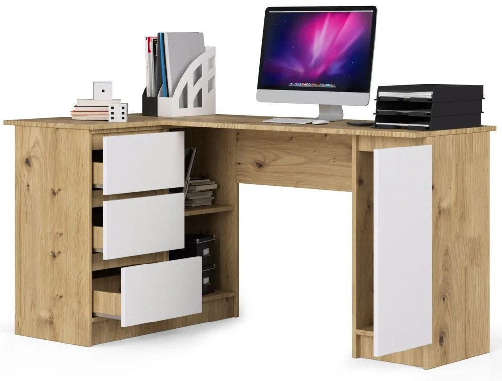 Rohový psací stůl B20 155 cm dub artisan/bílý levý