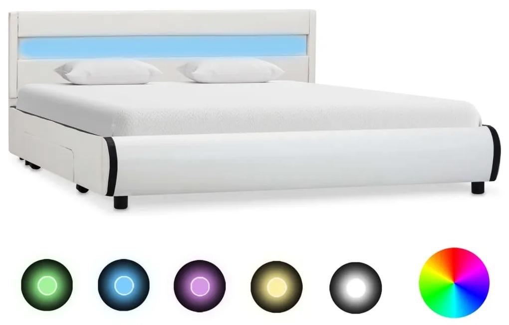 284969 vidaXL Rám postele s LED světlem bílý umělá kůže 140 x 200 cm