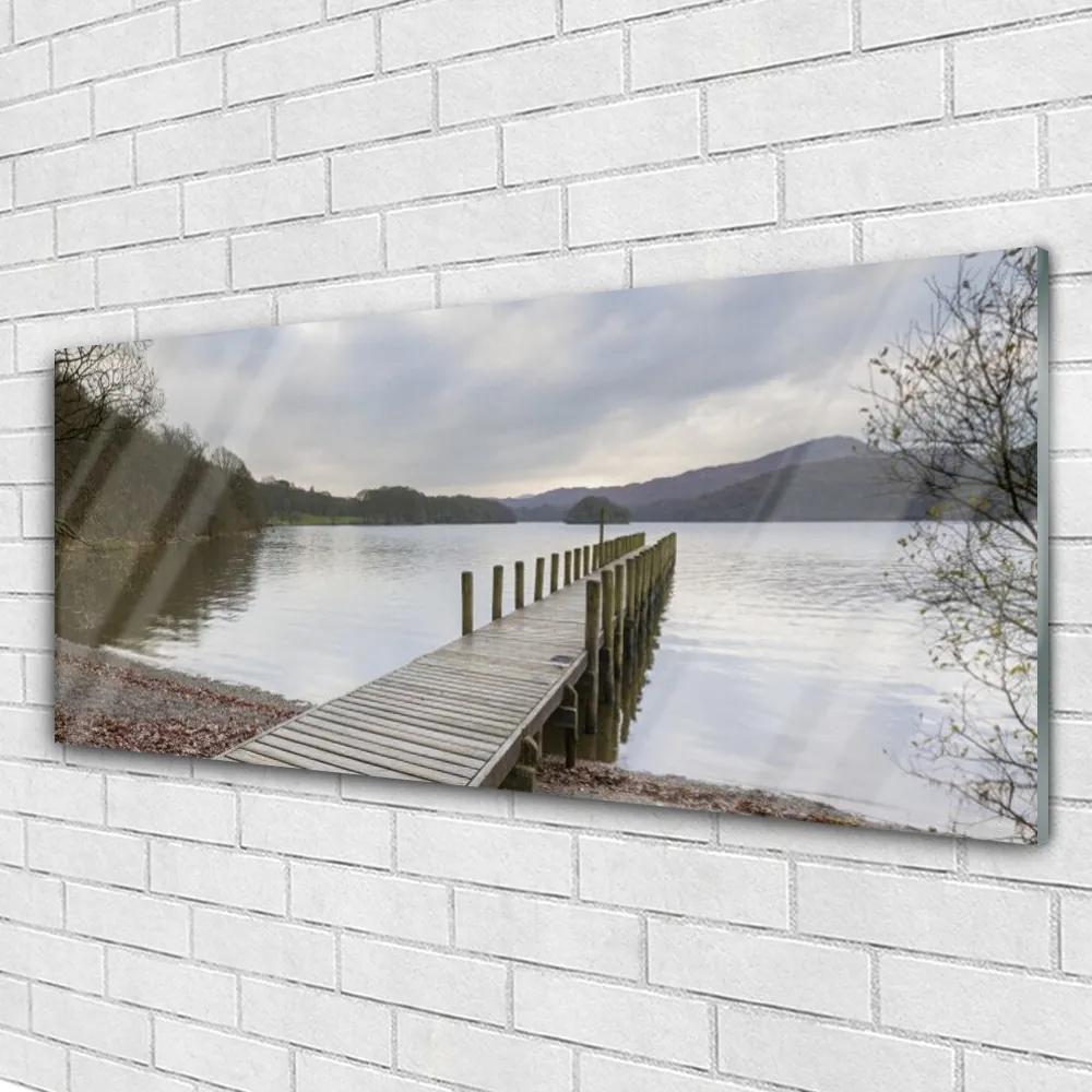 Plexisklo-obraz Jezero Architektura Most 125x50 cm