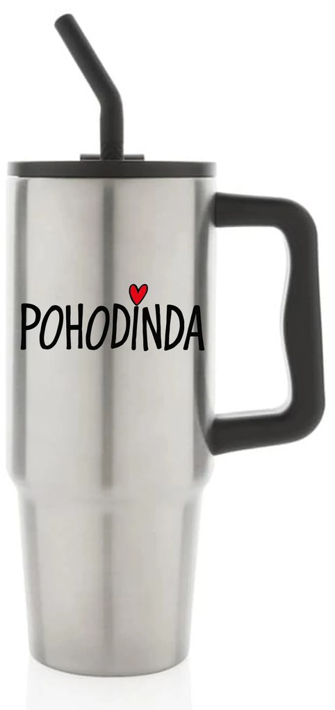 POHODINDA - stříbrná cestovní termoska s barevným víčkem 900 ml