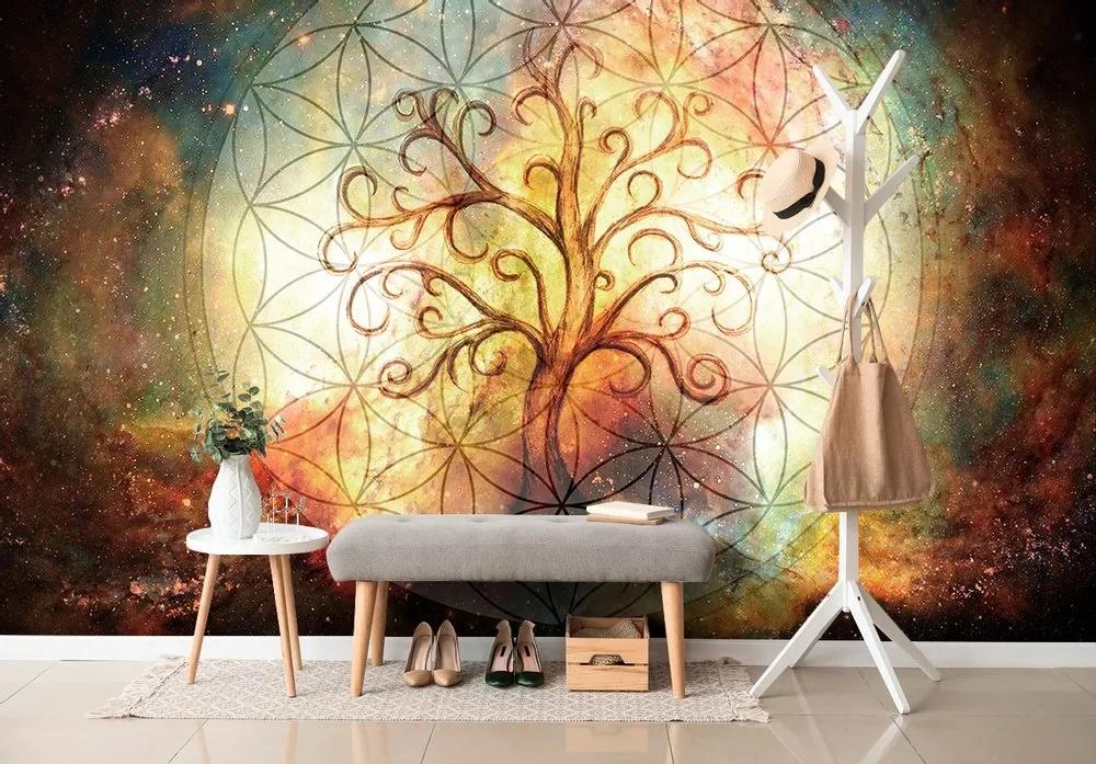 Samolepící tapeta strom s květinou života - 150x100 cm