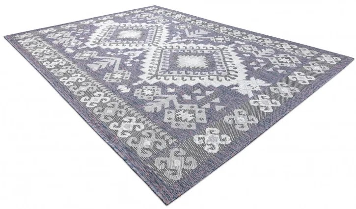 Dywany Łuszczów, Kusový koberec Sion Sisal Aztec 3007 blue/pink/ecru – na ven i na doma, 140x190, modrá, chodba / předsíň