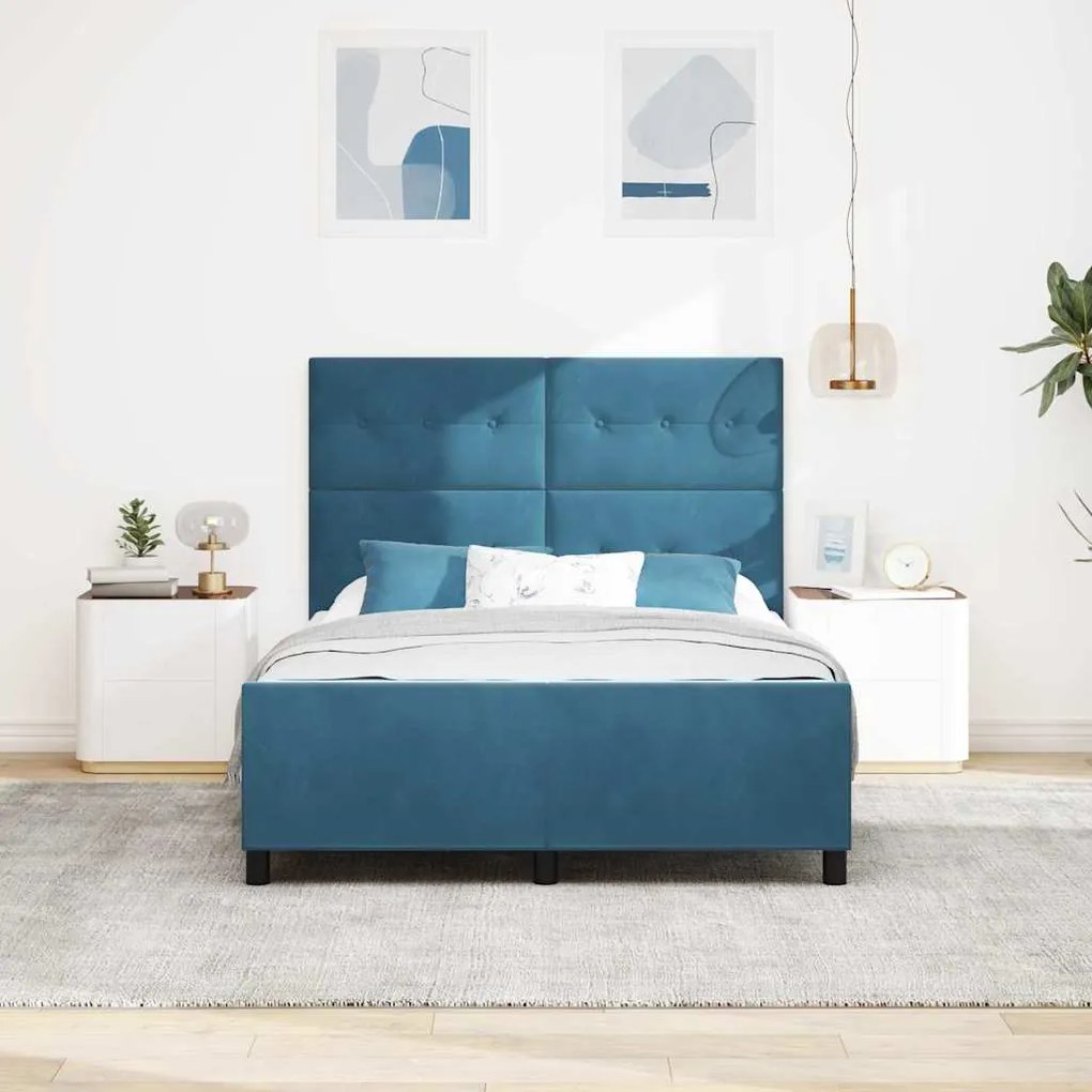 Postel s boxspringem s čelo Tmavě modrá 140 x 200 cm samet 3344949