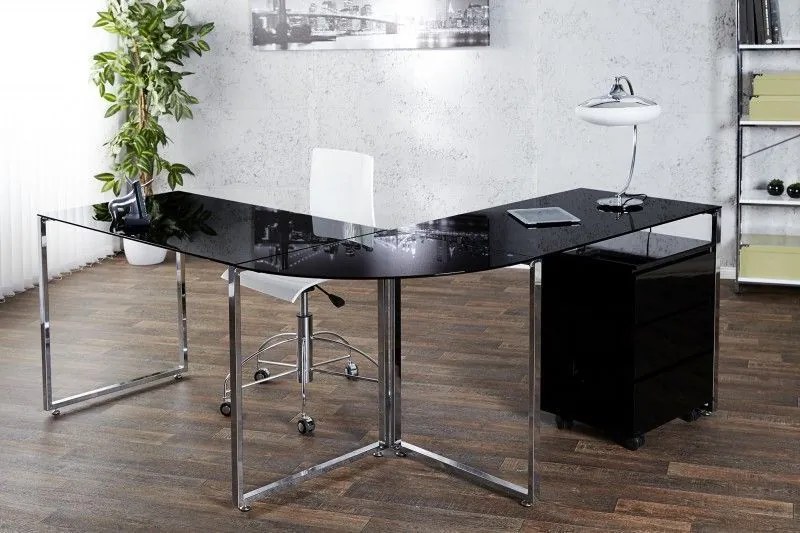 Deflee kancelářský stůl BIG DEAL BLACK KS38381bezpečnostní sklo (tvrzené sklo), chromovaný kov  180 cm x 75 cm x 60 cm