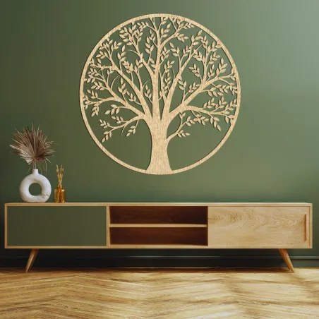 Dřevěný Strom života v kruhu | Elegantní dekorace na zeď | SENTOP PR0217