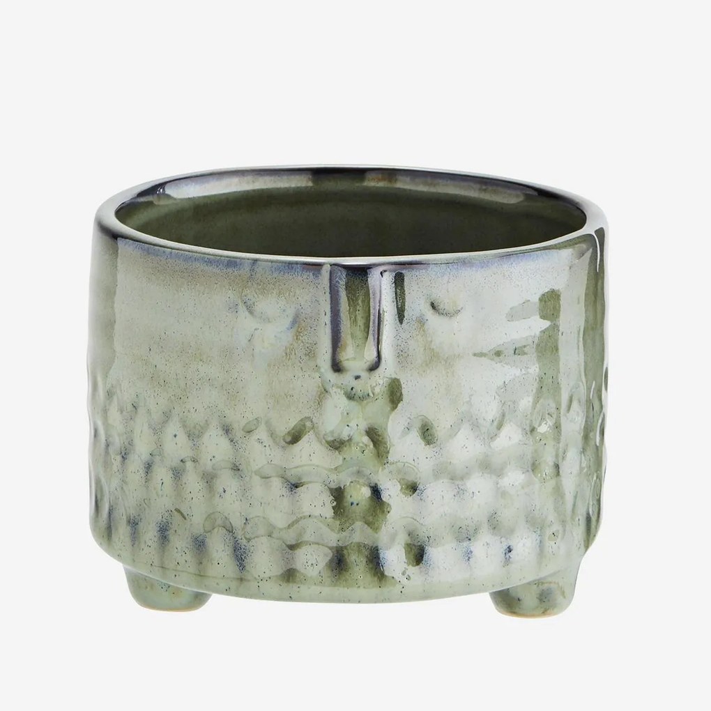 MADAM STOLTZ Keramický obal na květináč Face Green 9,5cm, zelená barva, keramika