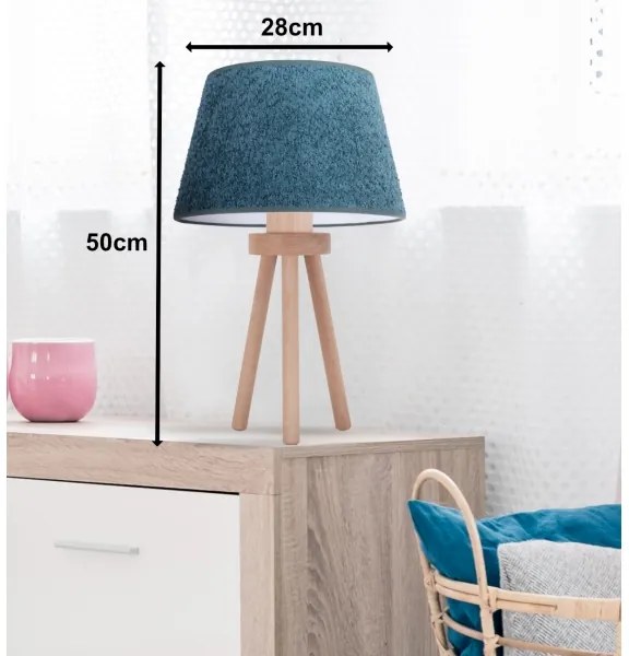 Duolla - Stolní lampa BOUCLE 1xE27/15W/230V pr. 28 cm tyrkysová/dřevo
