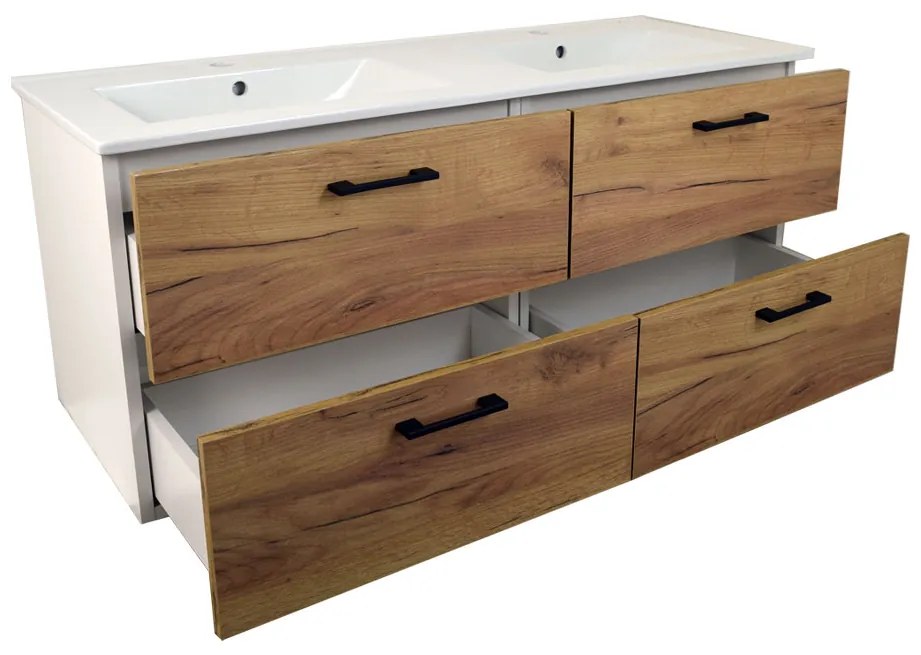 Comodo Koupelnová skříňka s keramickým umyvadlem Agria NEW W 120 - bílá/zlatý dub