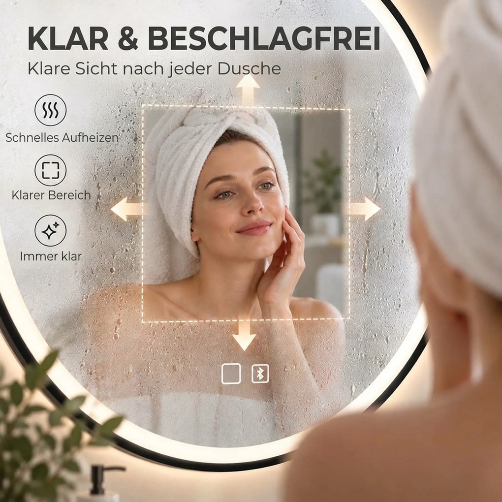 HOMCOM kulaté LED zrcadlo Ø 60 cm s Bluetooth, černé