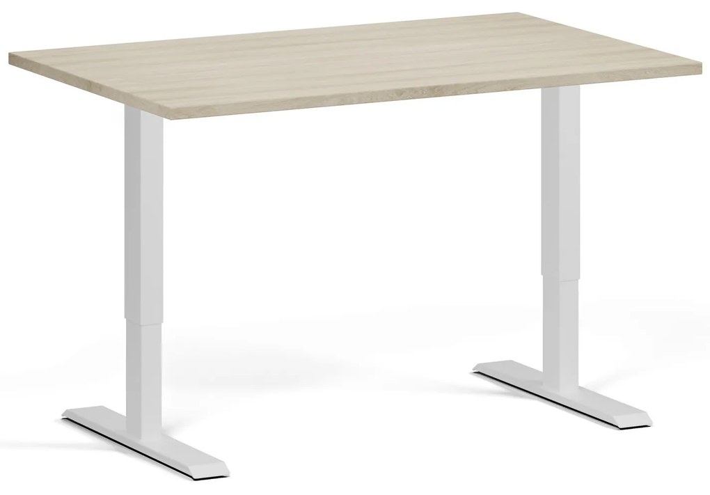 Výškově nastavitelný stůl, 120x80 cm, 1 motor, bílá podnož, dub přírodní