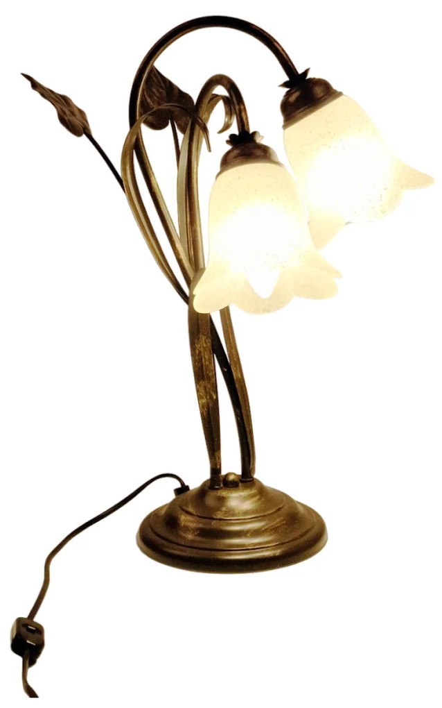 Light for home - Luxusní stolní lampa "Floristický design" - Kov s černým zlatým patinováním, 2x40W, E14, černá, zlatá, patina