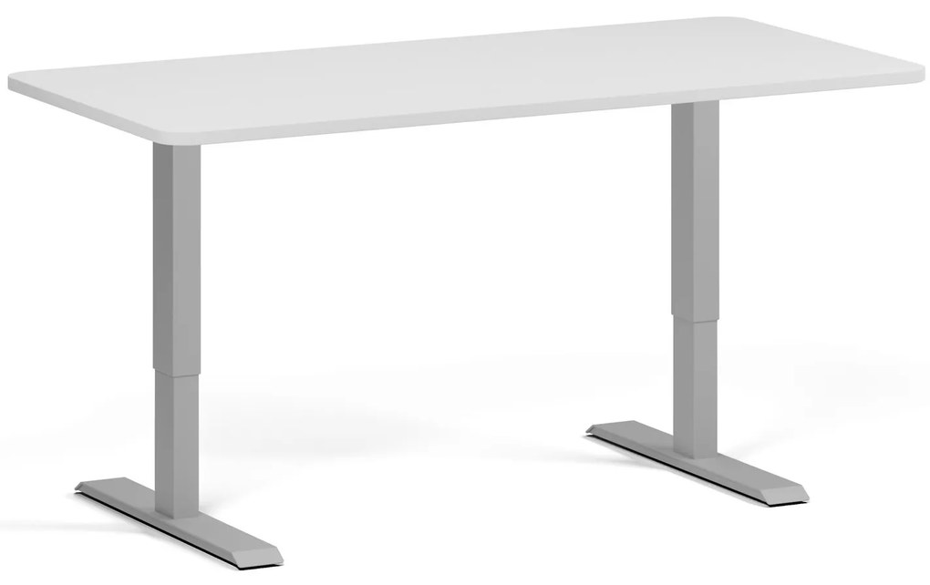 Polohovací stůl se zaoblenými rohy, 160x80 cm, 2 motory, šedá podnož, bílá