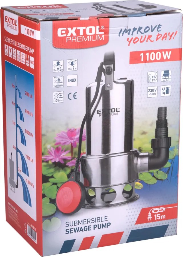Kalové čerpadlo Extol Premium 1100W, 1600l/h, 15m kabel
