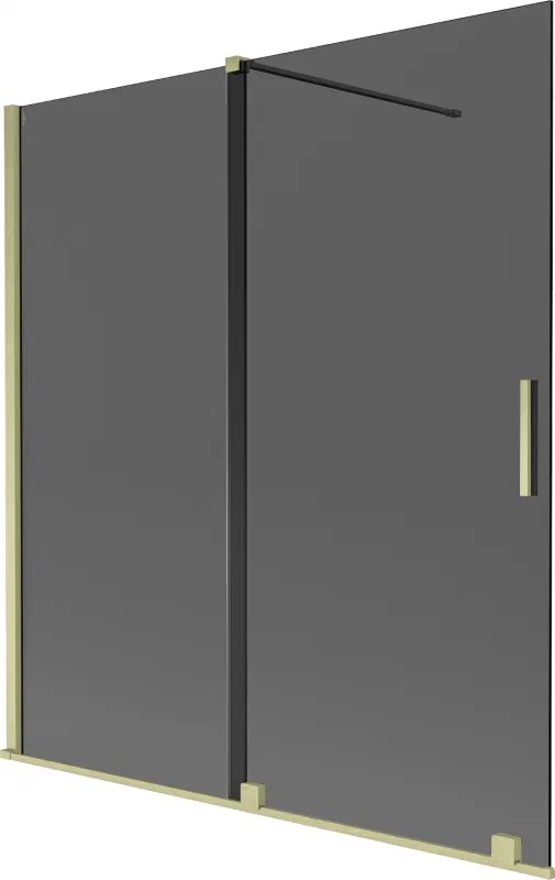 Mexen Velar, 2-křídlová posuvná vanová zástěna 150 x 150 cm, 8mm šedé sklo, zlatá matná, 896-150-000-41-55