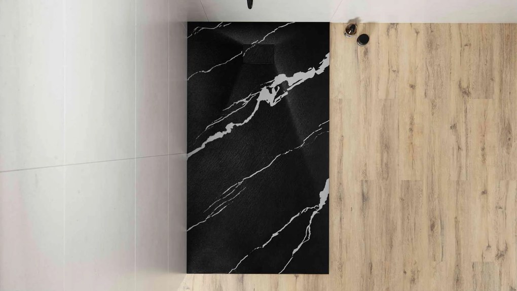 Besco Obdélníková sprchová vanička z SMC kompozitu VEXO MARBLE BLACK R 100x80 (120x80, 120-180x90) Rozměry (cm): 180x90