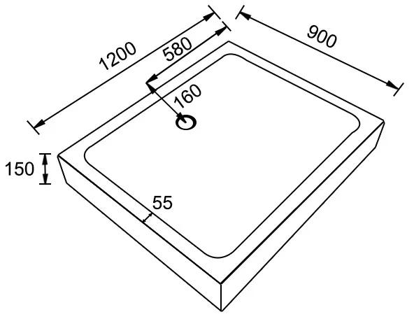 BPS-koupelny Obdélníková akrylátová sprchová vanička HYD-OSV-SXL04C 120x90 černá