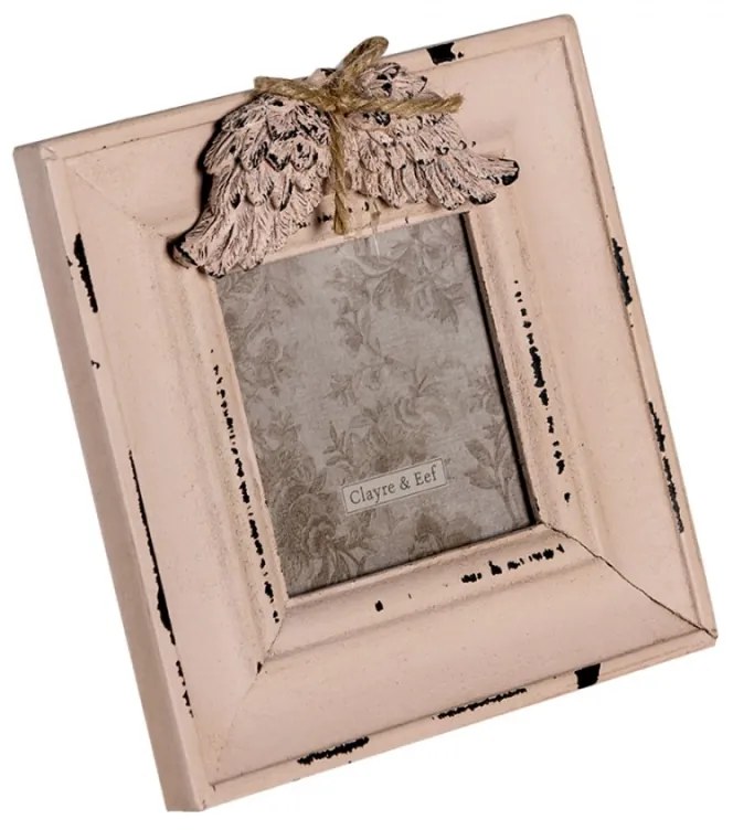 Růžový čtvercový dřevěný fotorámeček s křídly – 7x7 cm