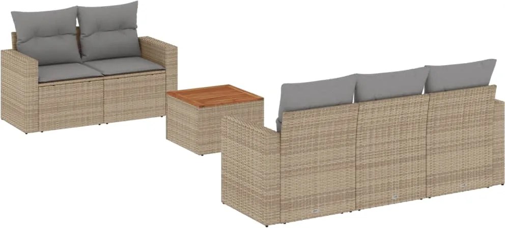 6dílná zahradní sedací souprava a podušky mix béžové polyratan 3256339