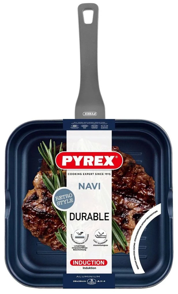 Grilovací pánev Pyrex Navi LWH / 28 x 28 x 4,5 cm / nepřilnavý povrch / hliník / černá