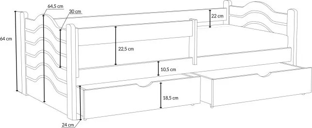 Dětská postel z masivu borovice PINOCCHIO se šuplíky - 200x90 cm - PŘÍRODNÍ BOROVICE