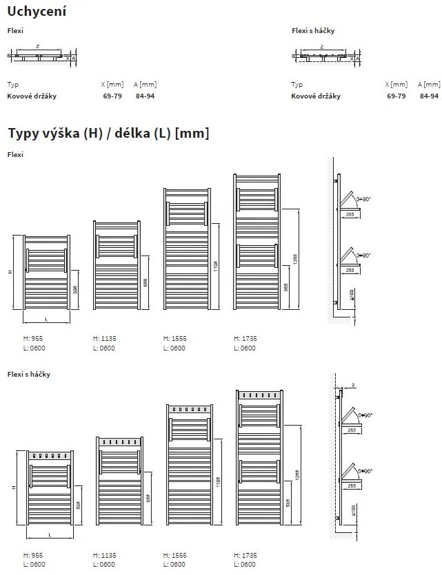 Isan Flexi s háčky koupelnový radiátor 1735/600, 705 W, středové připojení, DFLH17350600 Barva ISAN: Zelená RAL 6019 MAT (K7)
