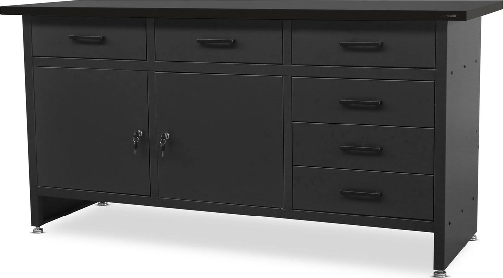 Dílenský stůl se zásuvkami, černý, 1700x850x600 mm: HENRY All Black