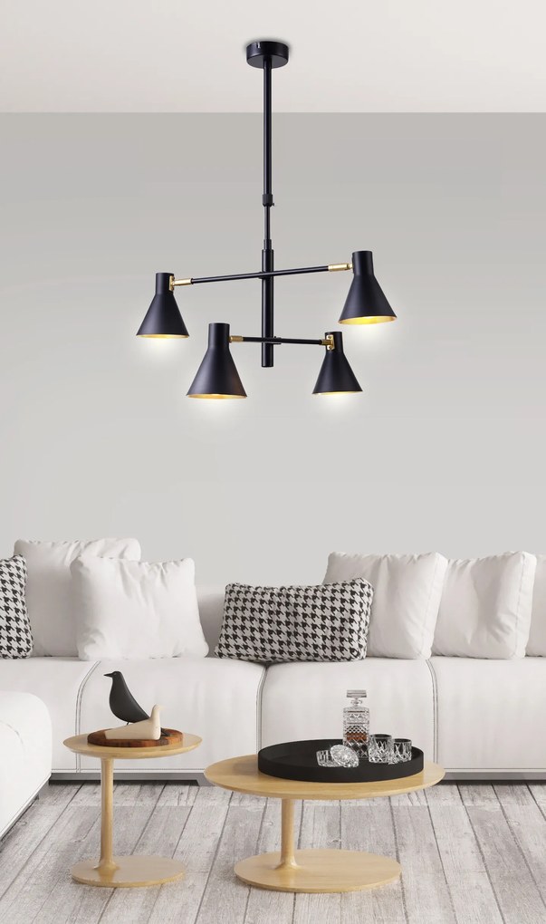 Černo-zlatý závěsný lustr Less pro žárovku 4x E14  - Candellux