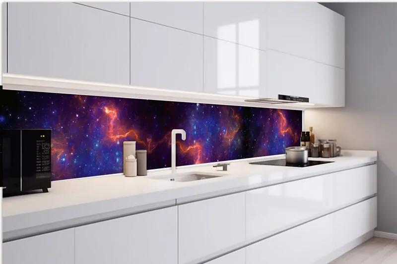 DIMEX | Fototapeta do kuchyně Barevná galaxie KI-420-236 | 420 x 60 cm | modrá, fialová, černá, oranžová