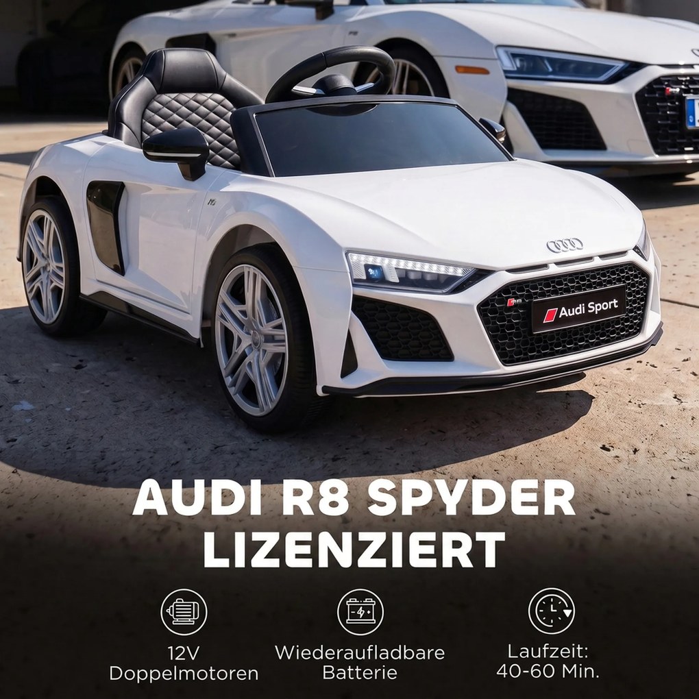 AIYAPLAY Dětské elektrické auto 12V Dětské auto s dálkovým ovládáním Lithium-akumulátor 2 motory Plynulý start Zadní odpružení Bílá