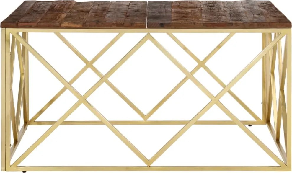 vidaXL Konferenční stolek nerezová ocel a pražcové dřevo [349982] Barva: zlatá