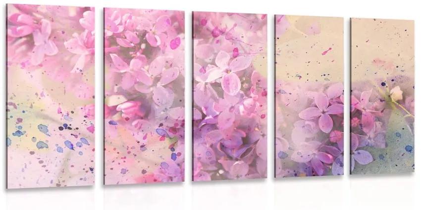 5-dílný obraz růžová větvička květů Varianta: 100x50