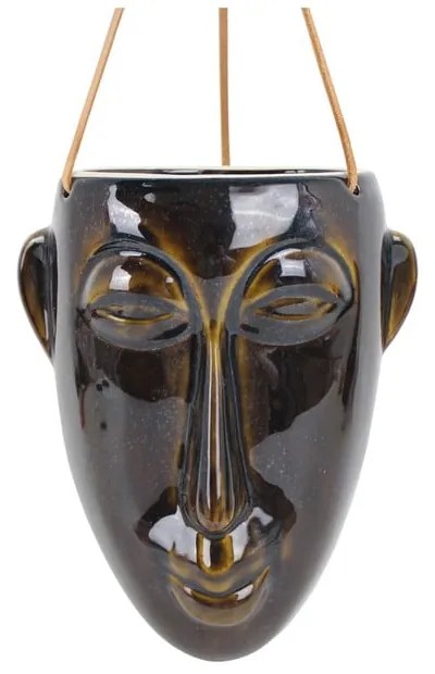 Tmavě hnědý závěsný květináč PT LIVING Mask, výška 22,3 cm