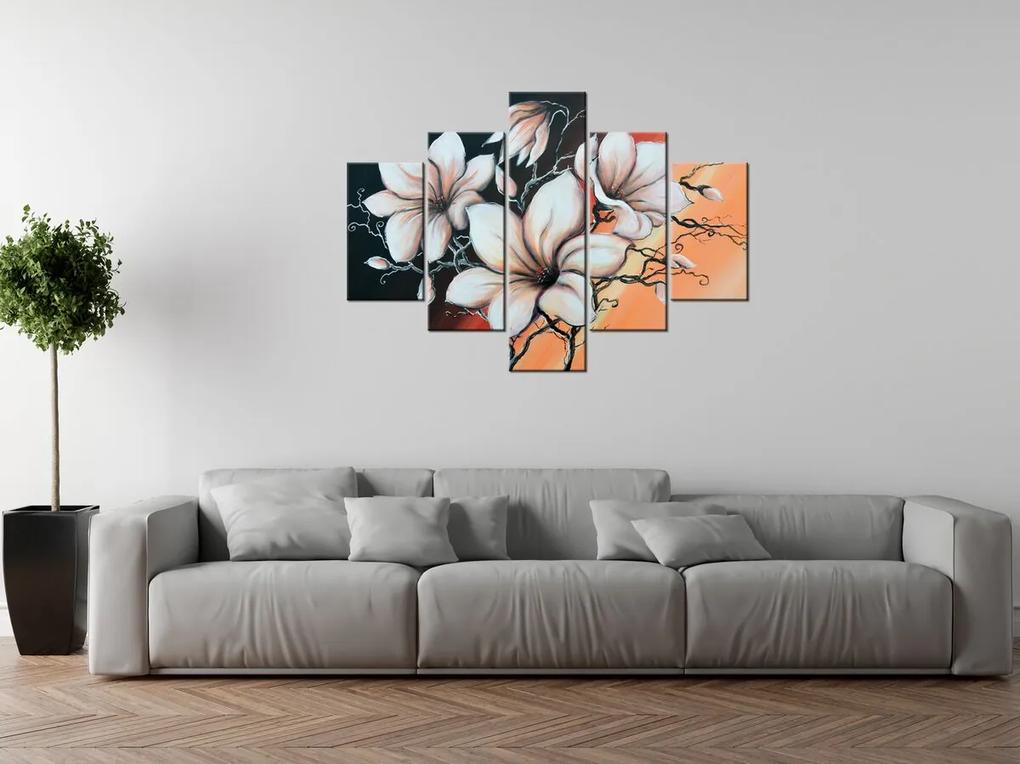 Gario Ručně malovaný obraz Magnolie při západu - 5 dílný Rozměry: 100 x 70 cm