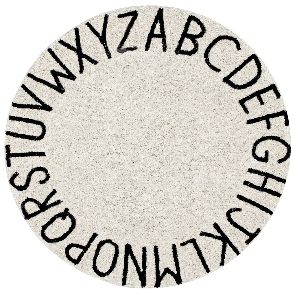 Lorena Canals, Přírodní koberec, ručně tkaný Round ABC Natural-Black, 150x150 (průměr) kruh, bílá, dětský pokoj