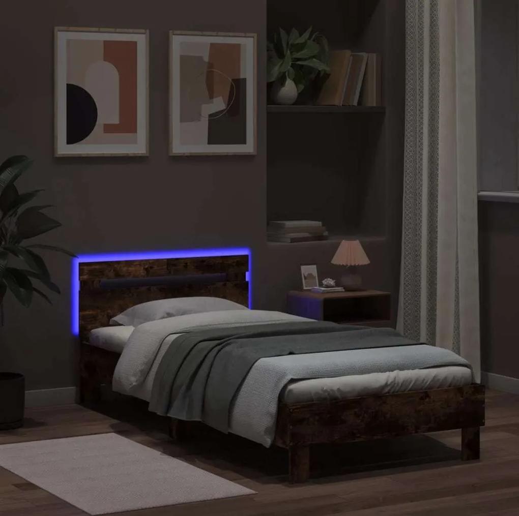 vidaXL Rám postele s čelem a LED osvětlením 100 x 200 cm [838712] Barva: kouřový dub
