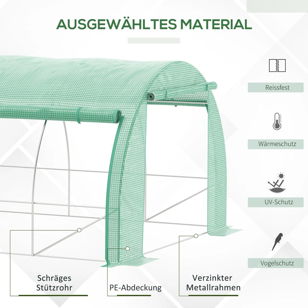 Outsunny polytunelový skleník 3,97x3x2m Walk-in, UV ochrana, rolovací kryty, ocel, zelený