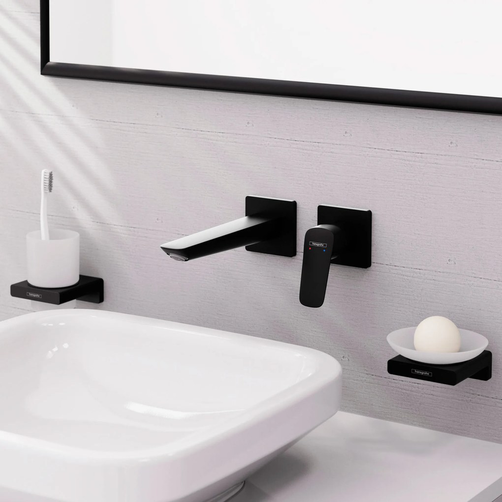 Hansgrohe Logis, páková umyvadlová baterie pod omítku, pro montáž na stěnu Fine s výtokem 206 mm, černá matná, HAN-71256670